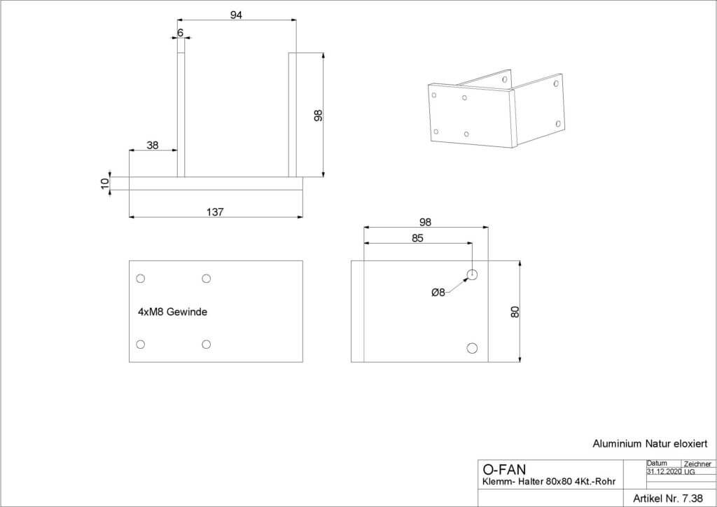 Klemmhalter für 4kt-Rohr - Radius Sonnen- und Wetterfächer AG